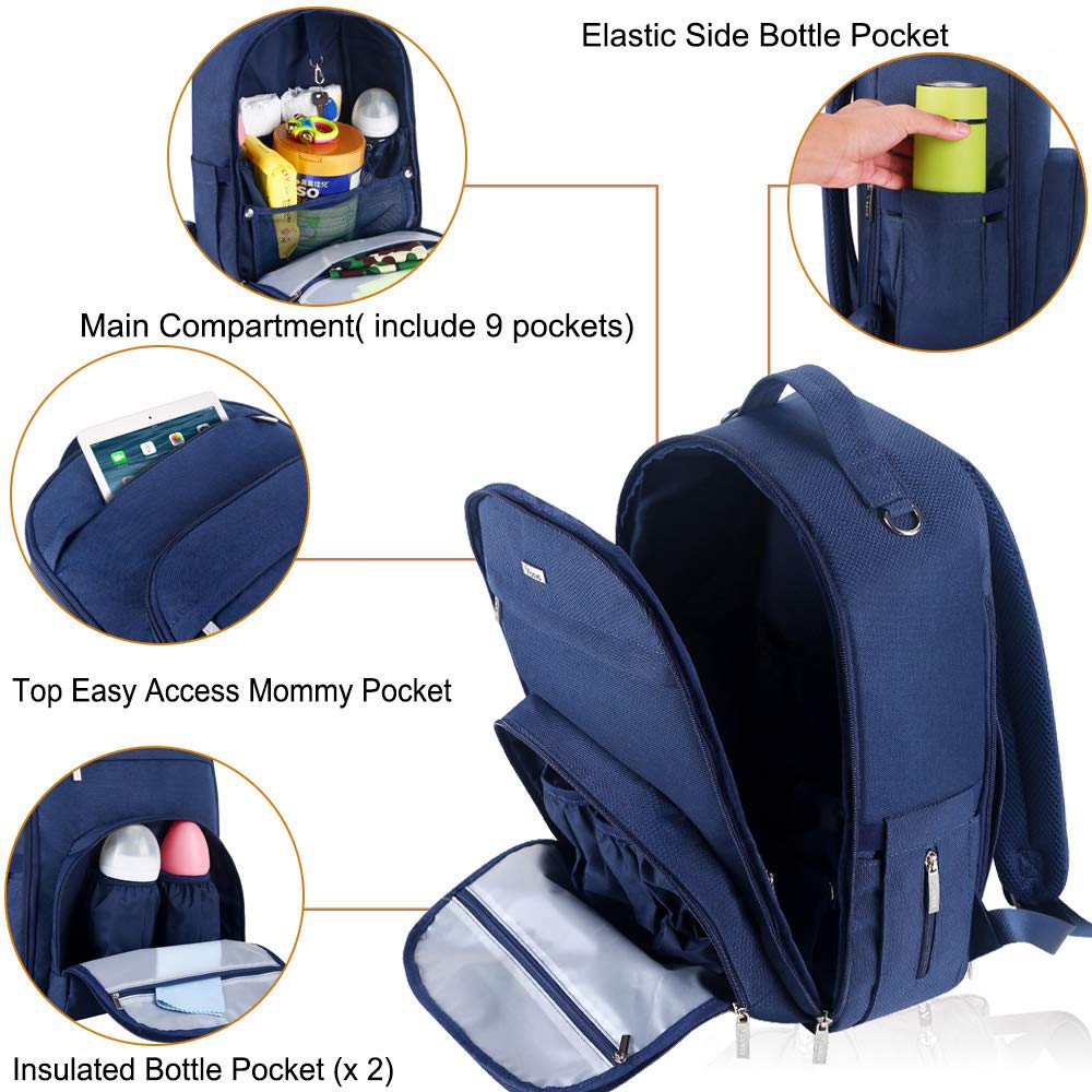Voova oova Diaper Bag Backpack, Multifunction Travel Back Pack Maternity Baby Nappy Changing Bags with Changing Pad & Stroller Straps, Large Capacity,Waterproof and Stylish for Mom and Dad, Black