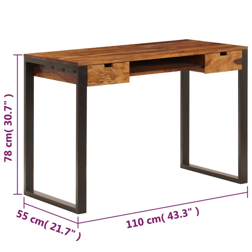 Retro Wooden Desk Computer Desk, with 2 Drawers and Keyboard Shelf, Durable Standing Desk Gaming Desk, Console Table Side Table Home Office Desk Writing Table, 43.3" x 21.7" x 30.7", Brown