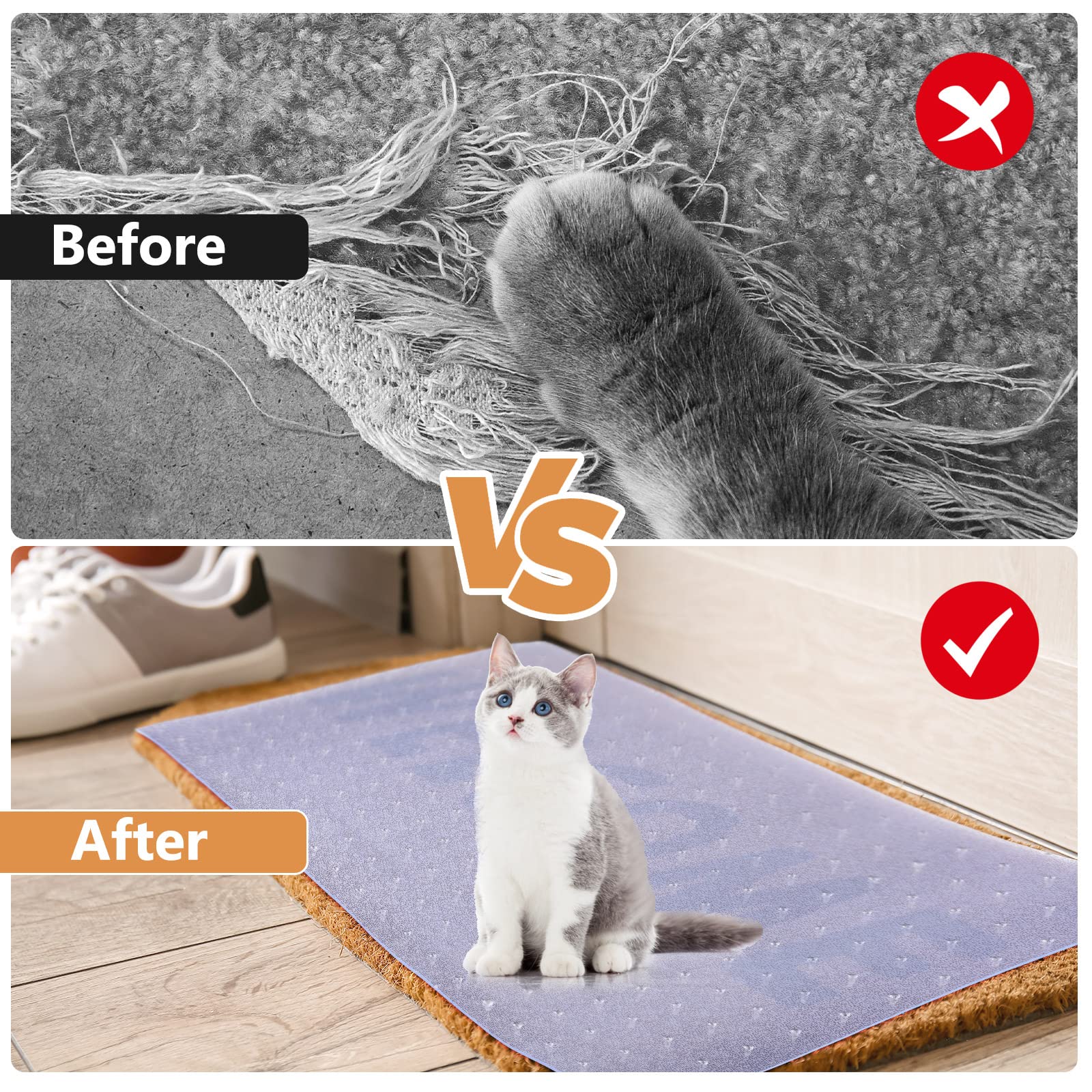 Treela 2 Pcs Cat Carpet Protector Plastic Runners to Protect Carpet Clear Non Slip Carpet Cover Heavy Duty Plastic Floor Protector Prevent Pets from Scratching Tearing Carpet Rugs (12 x 98 Inch)
