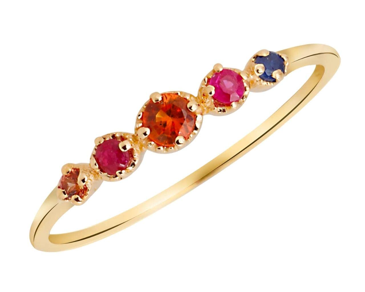 YoTreasure Multi Sapphire Solid 14K Yellow Gold Wedding Band Ring Jewelry