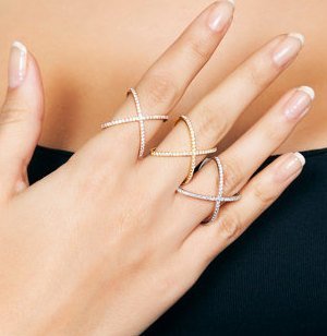 Sterling Silver CZ "X" Criss Cross Wide Ring (Size 8)