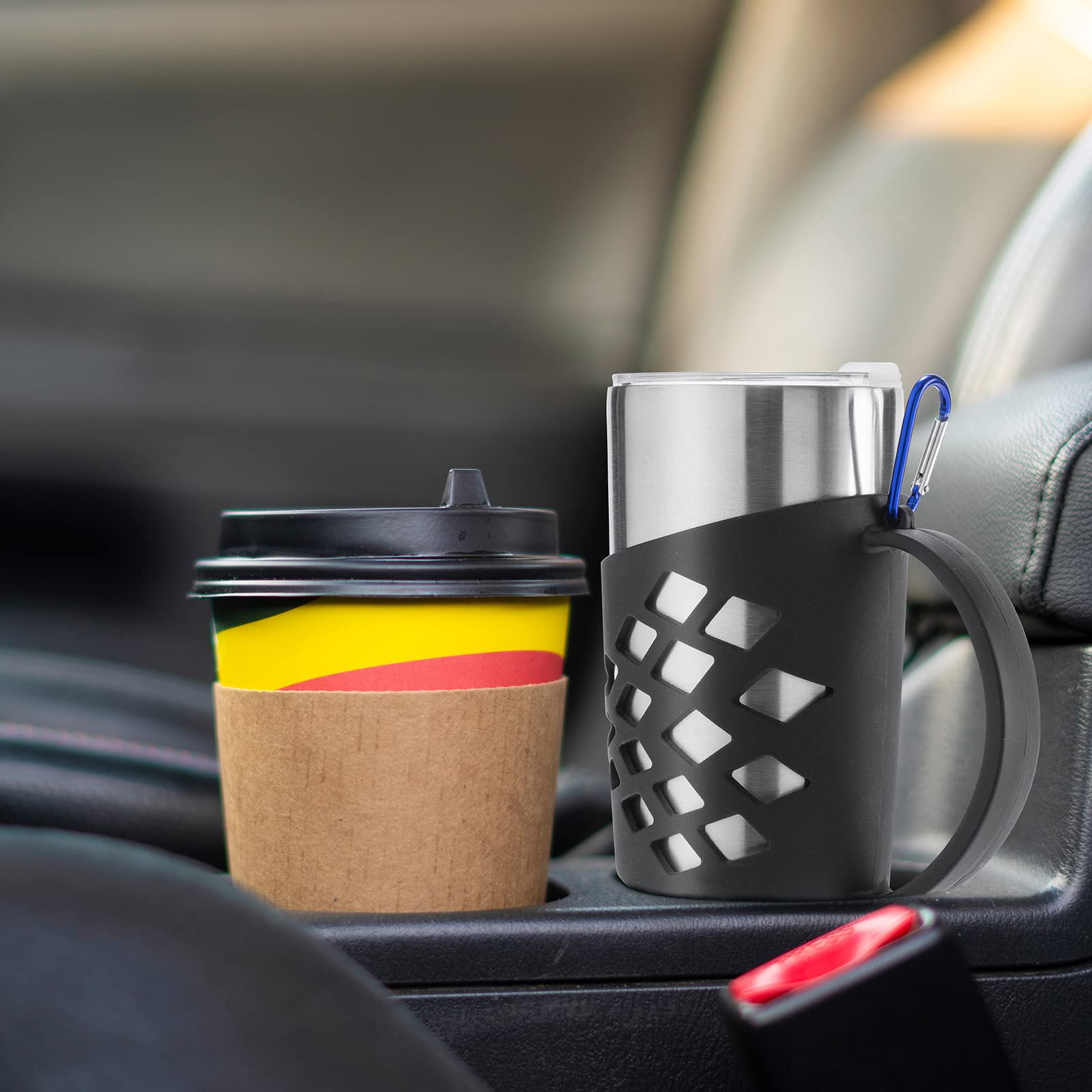 TRINENOX Silicone Sleeve Holder Grip for 20 oz Tumblers, Rambler Handler for 20 oz Tumbler Vacuum Insulated Coffee Mugs Silicone Grip Protective Sleeve Cover With Handle-Black