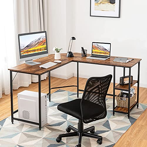 Tangkula Industrial L-Shaped Computer Desk, Space-Saving Corner Desk with Storage Bookshelves & Adjustable Foot Pads, Home Office Desk Study Workstation for Home Office