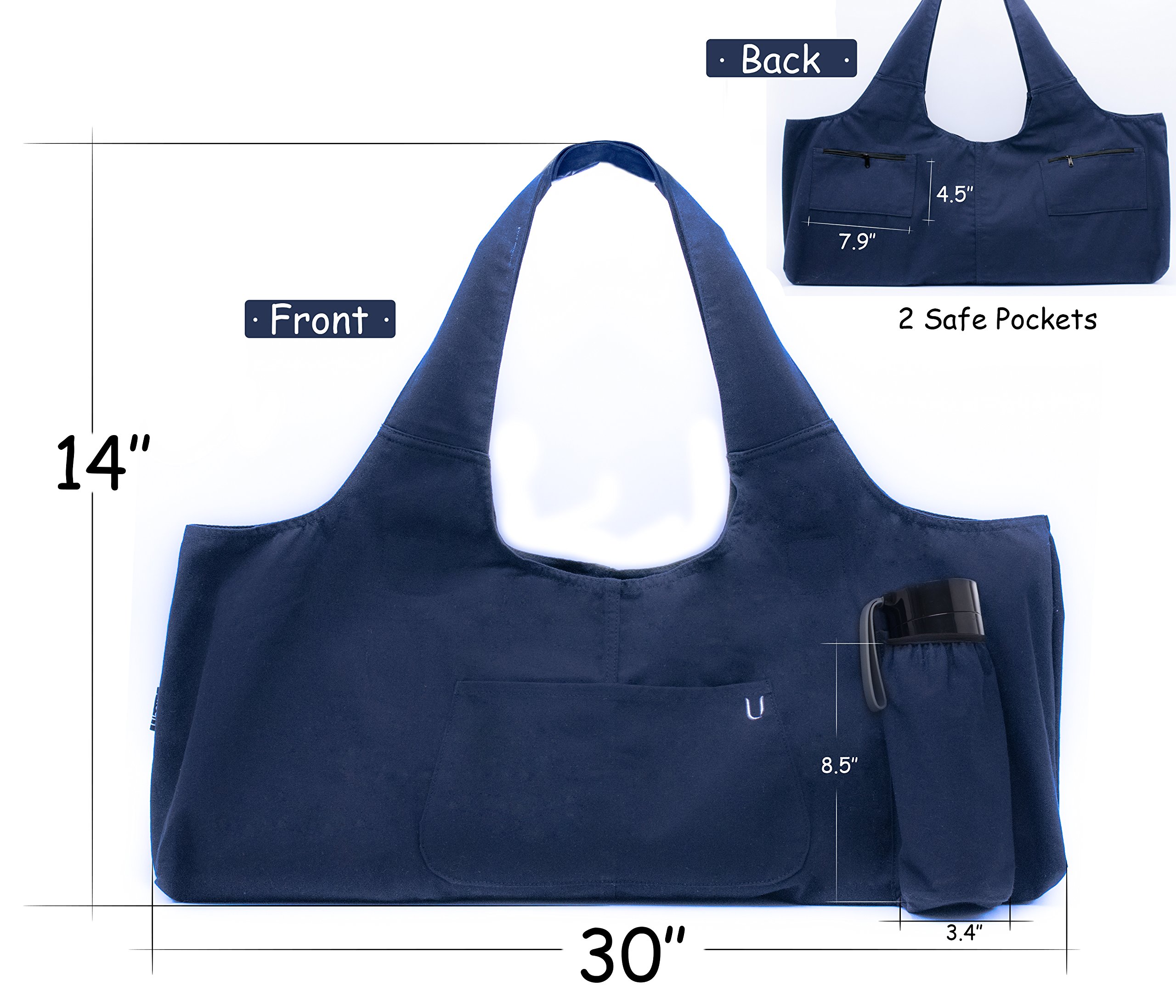 Uhawi Yoga Mat Bag Large Yoga Mat Tote Sling Carrier with 4 PocketsFits All Size Mats With Multi-Functional Storage Pockets Light And Durable(With Yoga Mat Carrying Strap) (Dark blue)