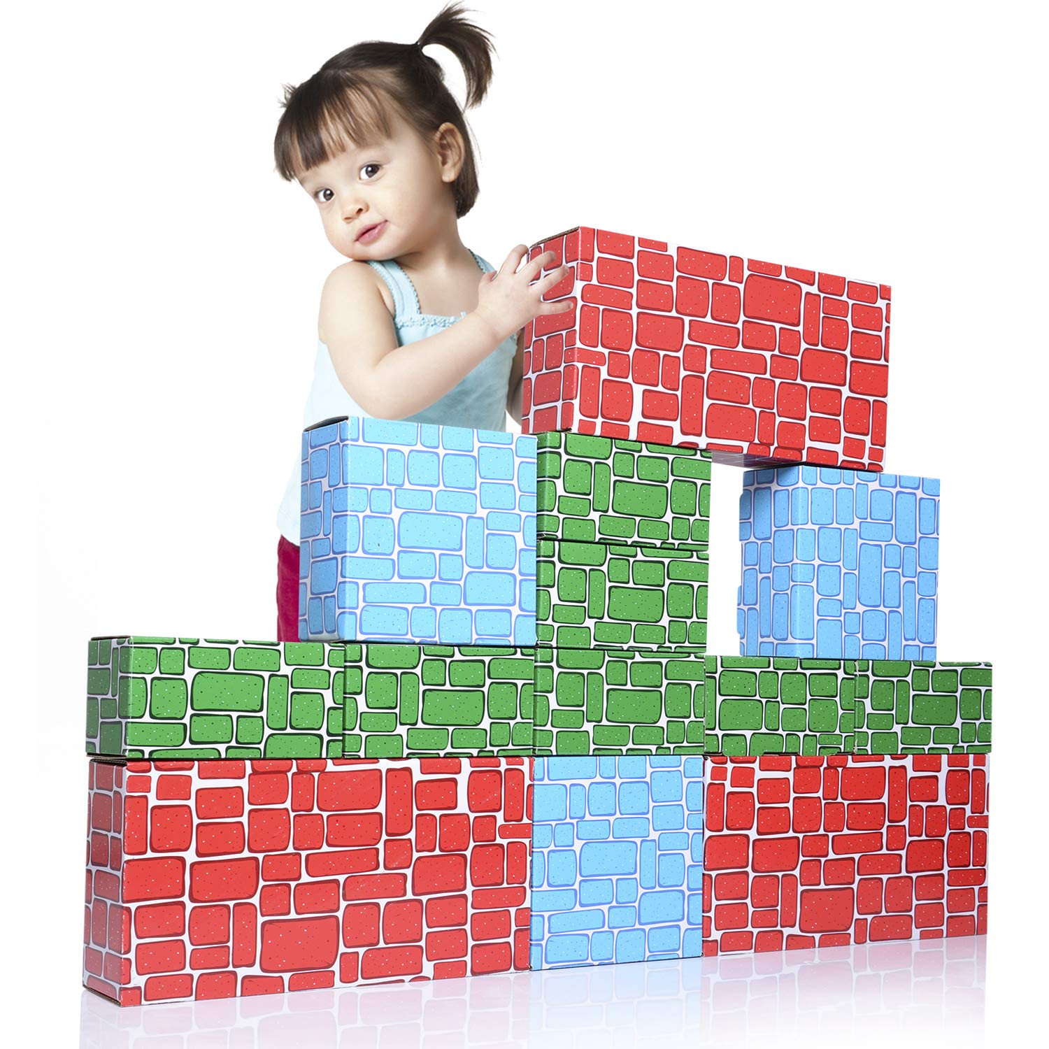WishaLife Cardboard Blocks,40pcs Building Blocks Extra-Thick Jumbo Stackable Bricks in 3 Size for Toddlers Kids