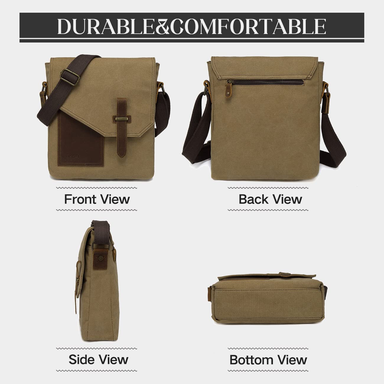 VASCHY Small Messenger Bag, Vintage Canvas Leather Lightweight Crossbody Bag