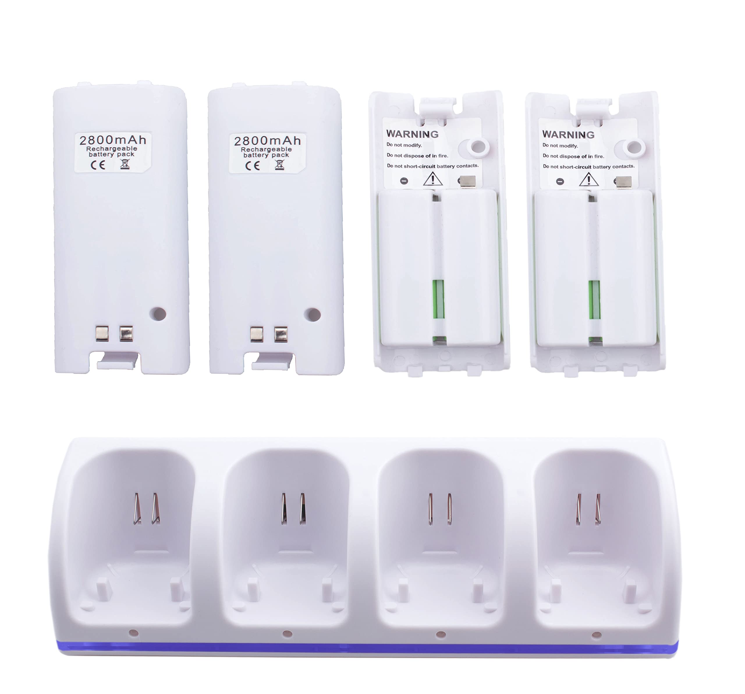 Wii Rechargeable Battery Pack, 4 in 1 Charging Station Charger Dock with 4 Pack 2800mAh Wii Battery Charge for Wii/Wii U Remote Controller