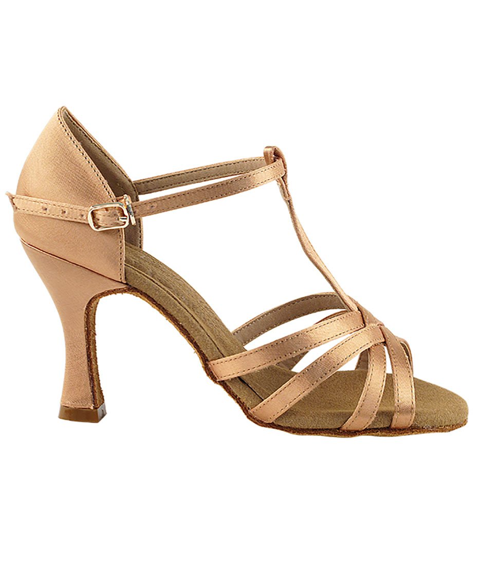 Very Fine Dance Shoes - Ladies Latin, Rhythm, Salsa Ballroom Dance Shoes - S9235-2.5-inch Heel and Foldable Brush Bundle - Tan Satin - 7