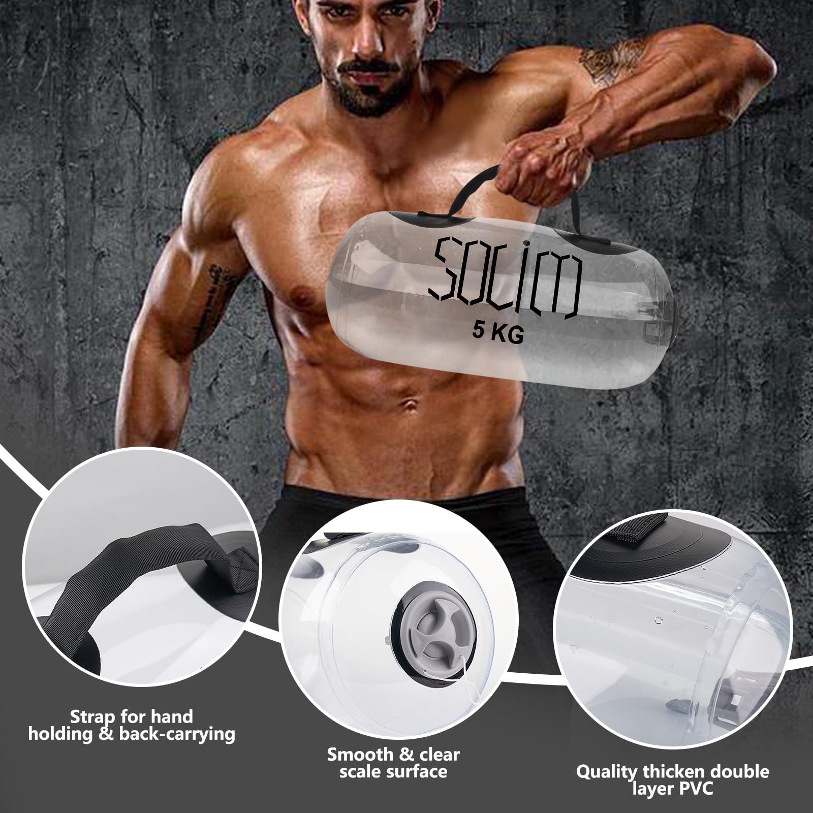 Water Weights Aqua Bag, Workout Sandbag Alternative Strength Training Sand Bag Portable Stability Fitness Equipment – Ultimate Core and Balance Training for Home Gym – 55 LBS