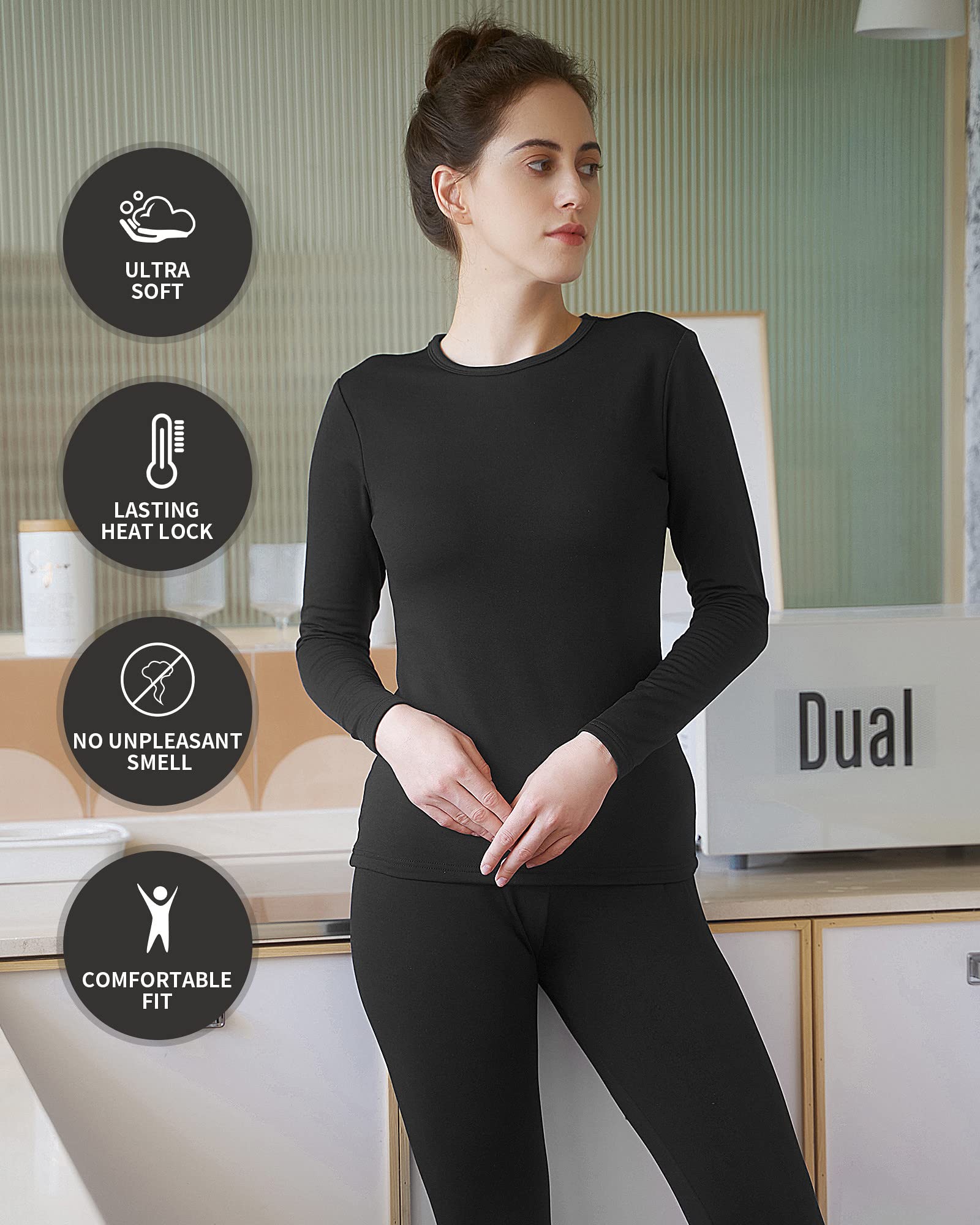 WEERTI Thermal Underwear for Women Long Johns Women with Fleece Lined, Base Layer Women Cold Weather Top Bottom(Black S)