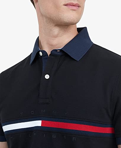 Tommy Hilfiger Men's Flag Pride Polo Shirt in Custom Fit, CS DEEP Knit Black, Medium
