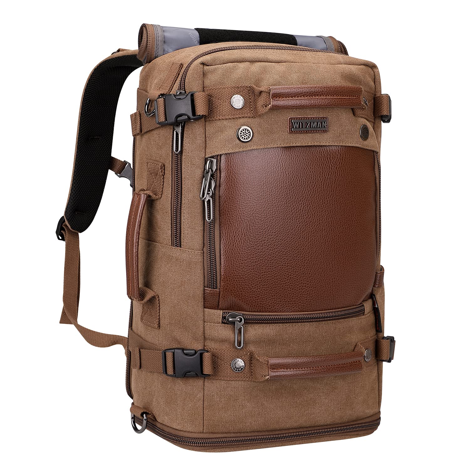 WITZMAN Travel Backpack for Men Women Carry on Luggage Backpack Canvas Rucksack Duffel bag with Shoe CompartmentďźA2020BROWNďź