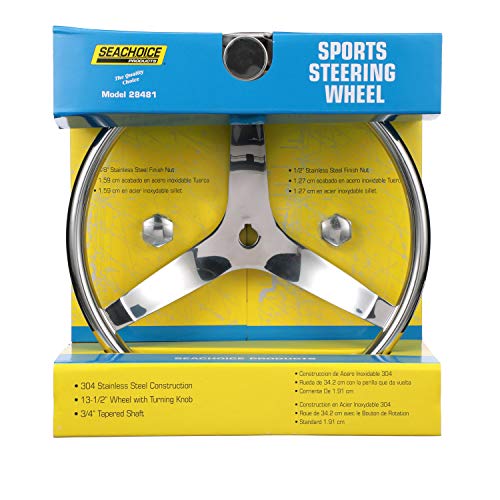 Seachoice 3 Spoke Sports Steering Wheel w/Turning Knob, Fits 3/4-In. Tapered Shaft, 13.5-in. Diameter