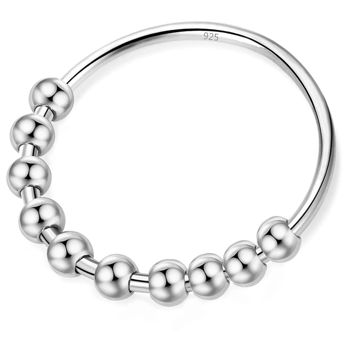 ZogCowy 925 Sterling Silver Anxiety Ring for Women Men Anti Anxiety Fidget Spinner Rings with Beads Stress Relief Spinning Ring