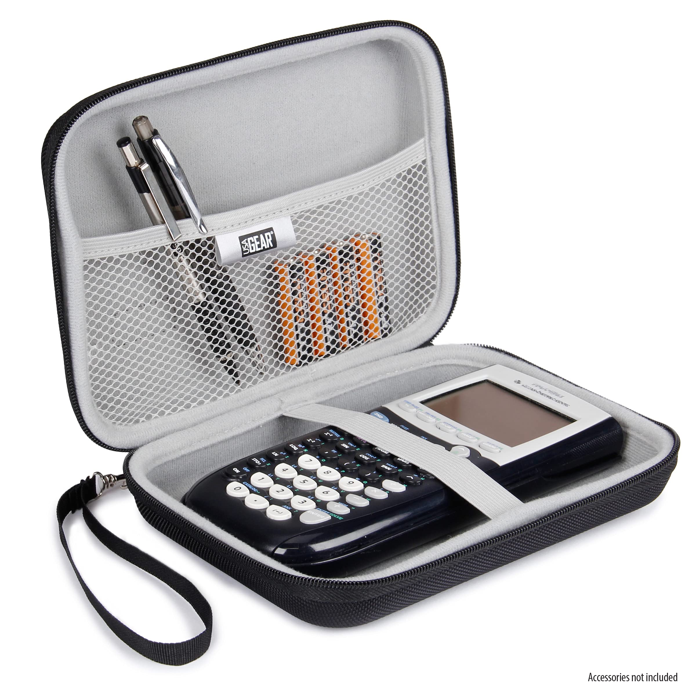 USA Gear Hard Shell Calculator Case - Graphing Calculator Case with Water Resistant Exterior and Large Accessory Storage - Compatible with TI-84 Graphing Calculator, TI-83 Plus, and Casio FX-9750GII