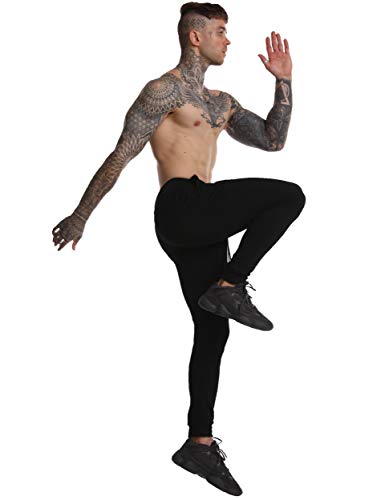 YKB Men's Gym Jogger Pants Sport Workout Training Slim Tapered Sweatpants Running Joggers for Men Black
