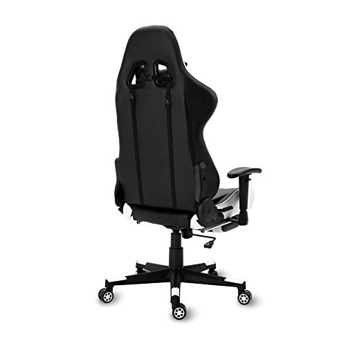 WeGuard Massage Gaming Chair Racing Office Computer Game Chair Swivel Ergonomic Executive PU Leather Chair with Adjustable Headrest and Lumbar and Support Retractable Footrest (White)