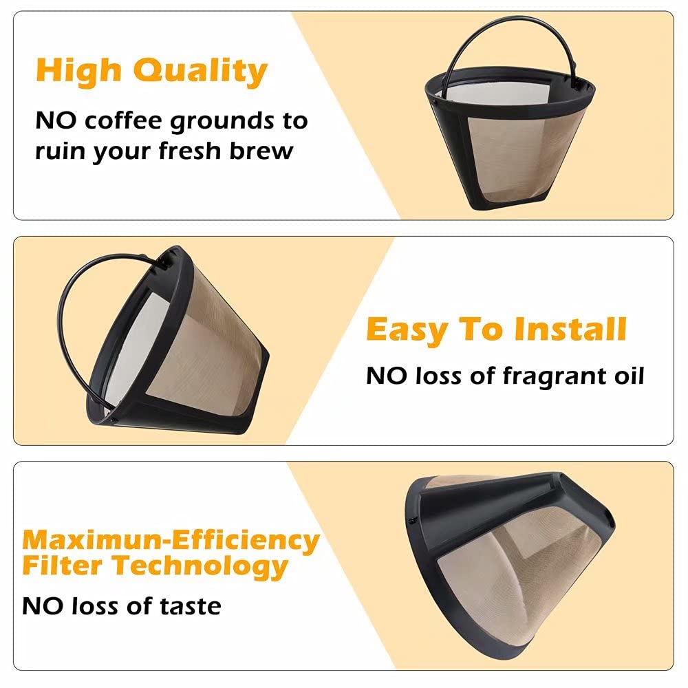 Reusable Coffee Filter, 2 Pack Basket Coffee Filters 8-12 Cup Replacement Coffee Filter with Stainless Steel Mesh Bottom, Permanent Filter for Mr. Coffee and Black & Decker Coffee Makers and Brewers