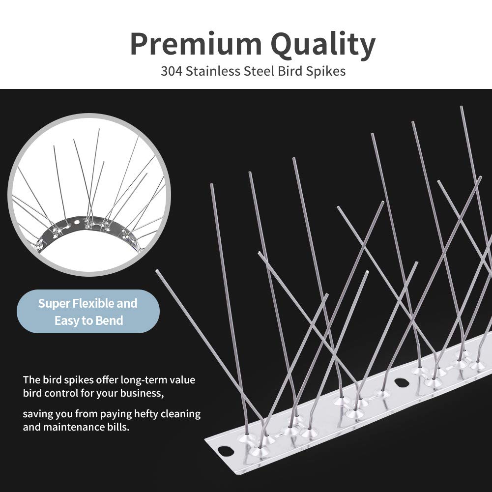 Topsome for Pigeon Small Birds 20Feet/18 Strips, Deterrent Spikes Stainless Steel Anti, Covers