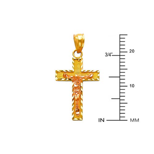 The World Jewelry Center 14k REAL Two Tone Gold Religious Jesus Crucifix Cross Charm Pendant