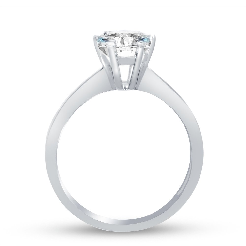 Size - 7 - Solid 14k White Gold Round Cut Thick Six Prong Solitaire Wedding Engagement Ring CZ Cubic Zirconia 1.0ct.