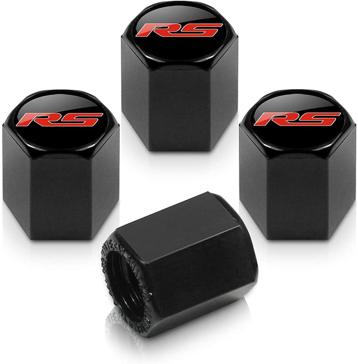 TANGUST RS Logo Zinc Alloy Chrome Tire Stem Valve Caps(Black Valve Cap Red Logo)