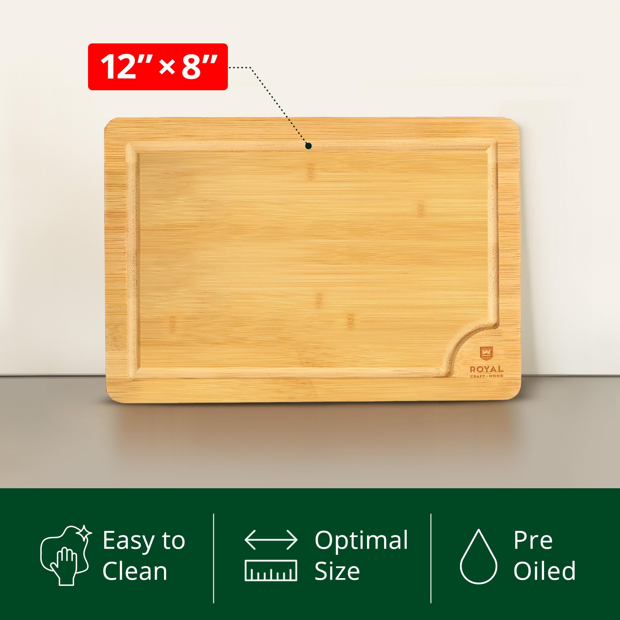 ROYAL CRAFT WOOD Organic Bamboo Cutting Board with Juice Groove - Kitchen Chopping Board for Meat (Butcher Block) Cheese and Vegetables