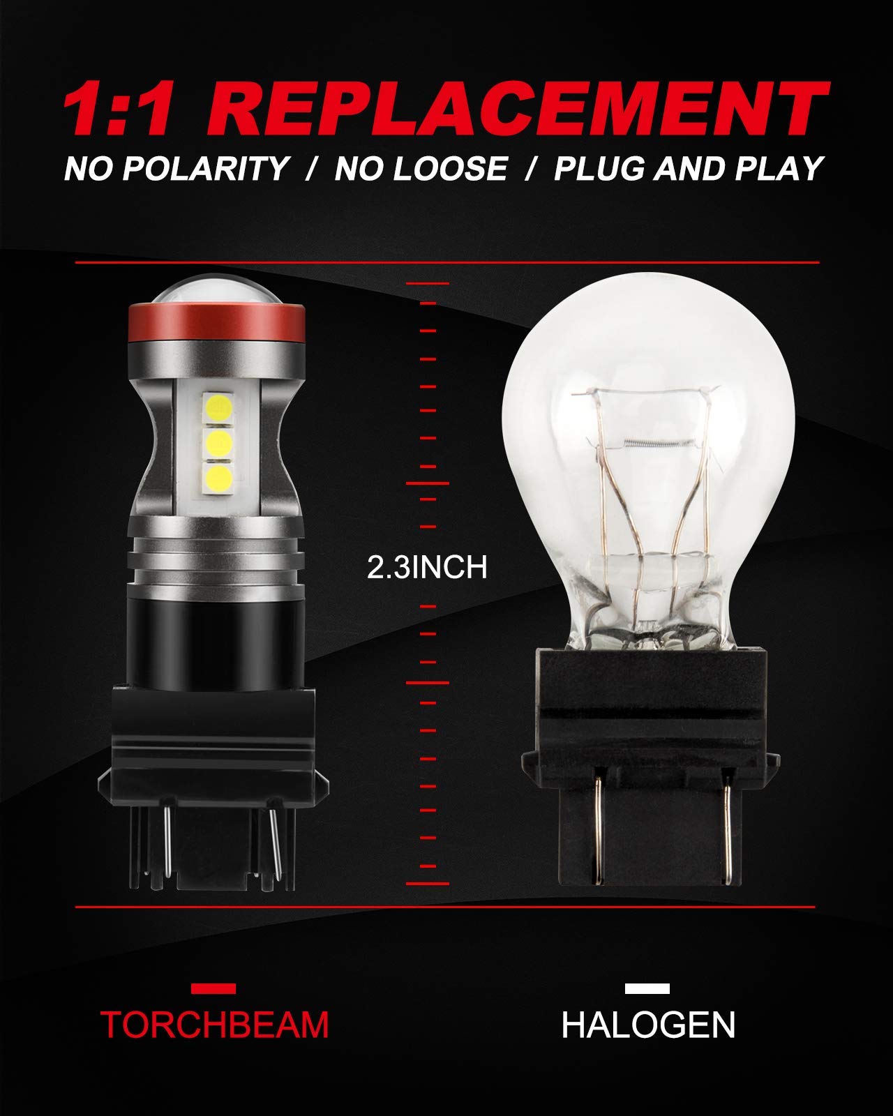 Torchbeam 3157 LED Light Bulbs 3600 Lumens with Projector Error-free For Reverse Back Up Lights DRL Brake Lights Fit 3156 3057 3056 4157 6500K Xenon White(Pack of 2)