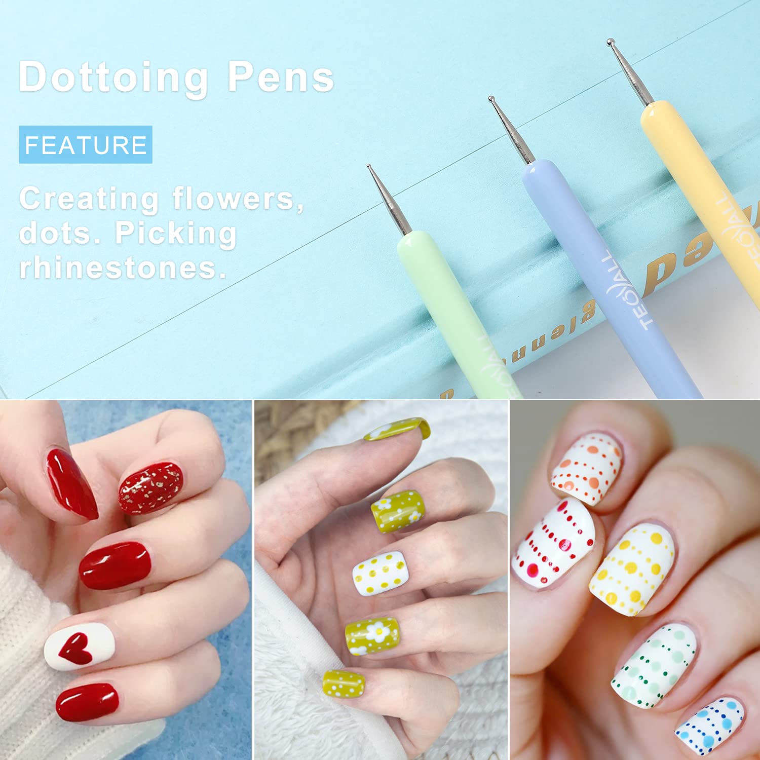 TEOYALL Nail Art Brushes, Nail Design Painting Brushes Builder Gel Brush Nail Dotting Tools Nail Fine Liner Brushes