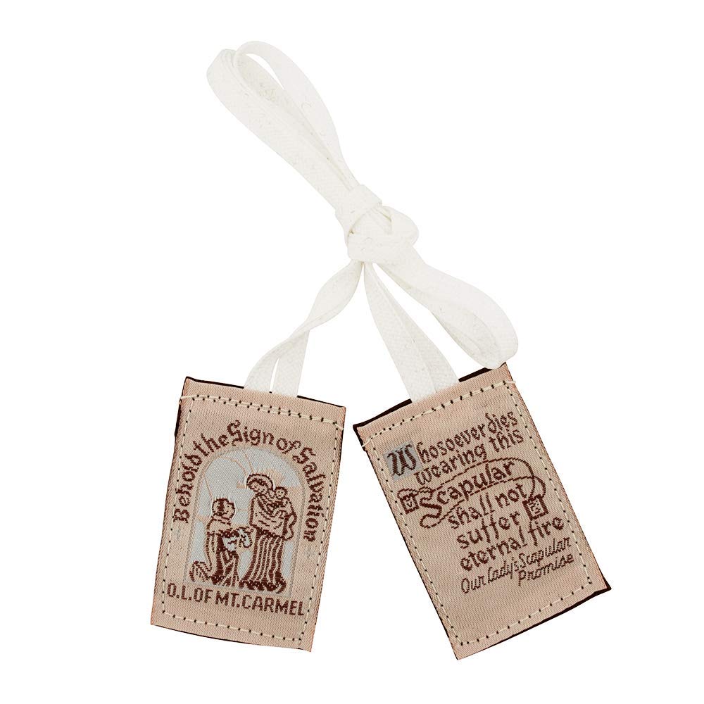 VILLAGE GIFT IMPORTERS Genuine Homemade Scapulars | 100% Real Wool | 6 Styles | Made in The USA | Durable and Beautiful Quality | Christian Jewelry (Slim Brown - No Medals (White Cords))
