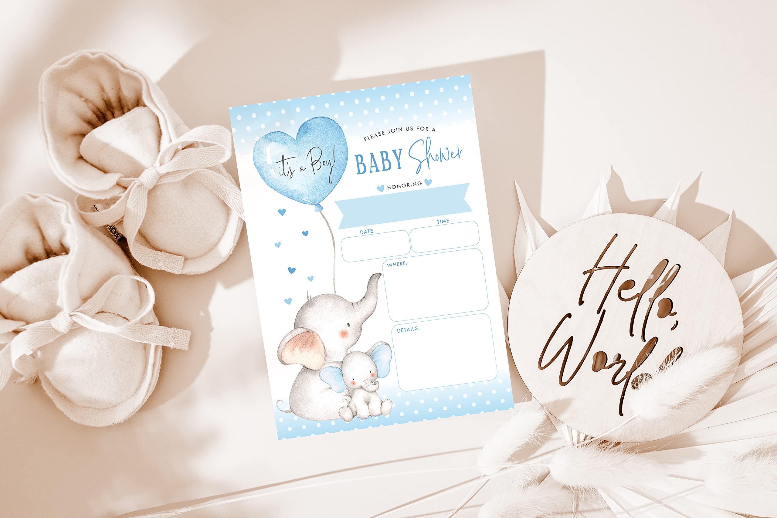 Your Main Event Prints Boy Elephant Baby Shower Invitations, Peanut Baby Shower Invites with Diaper Raffles Cards, Sprinkle, 20 Invites Including Envelopes