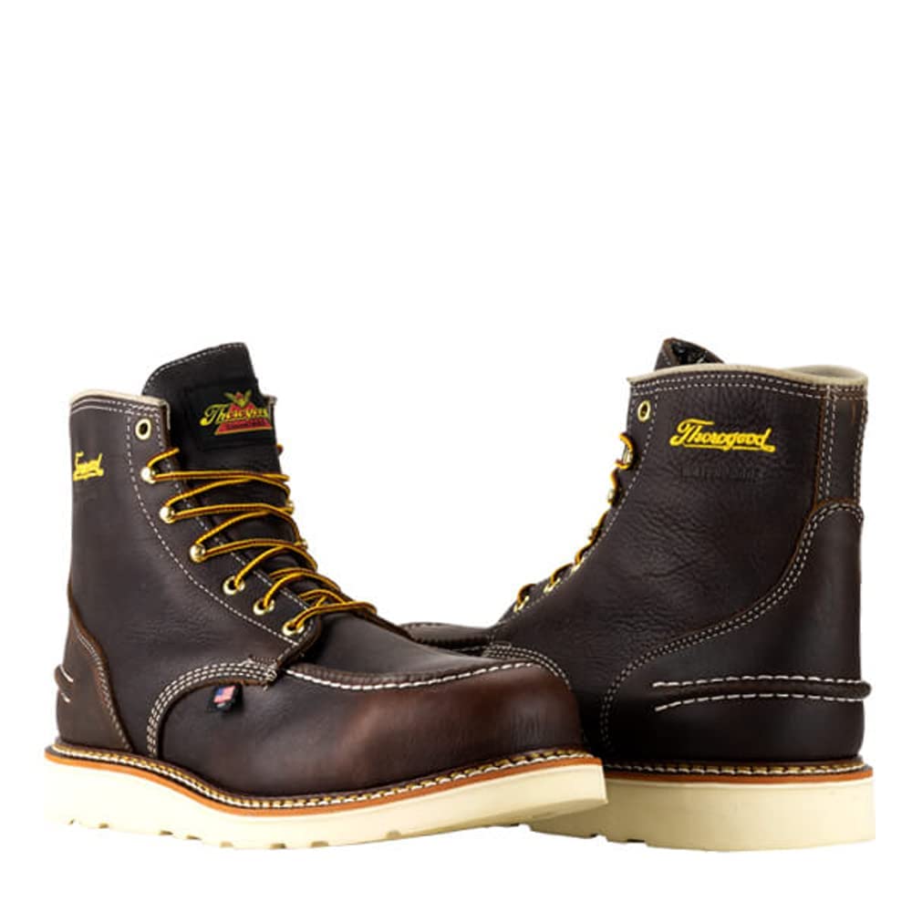 Thorogood 1957 Series 6โ Waterproof Moc Toe Work Boots for Men - Soft Toe, Full-Grain Leather with Slip-Resistant Wedge Outsole and Shock-Absorbing Footbed, Briar Pitstop - 12 D US