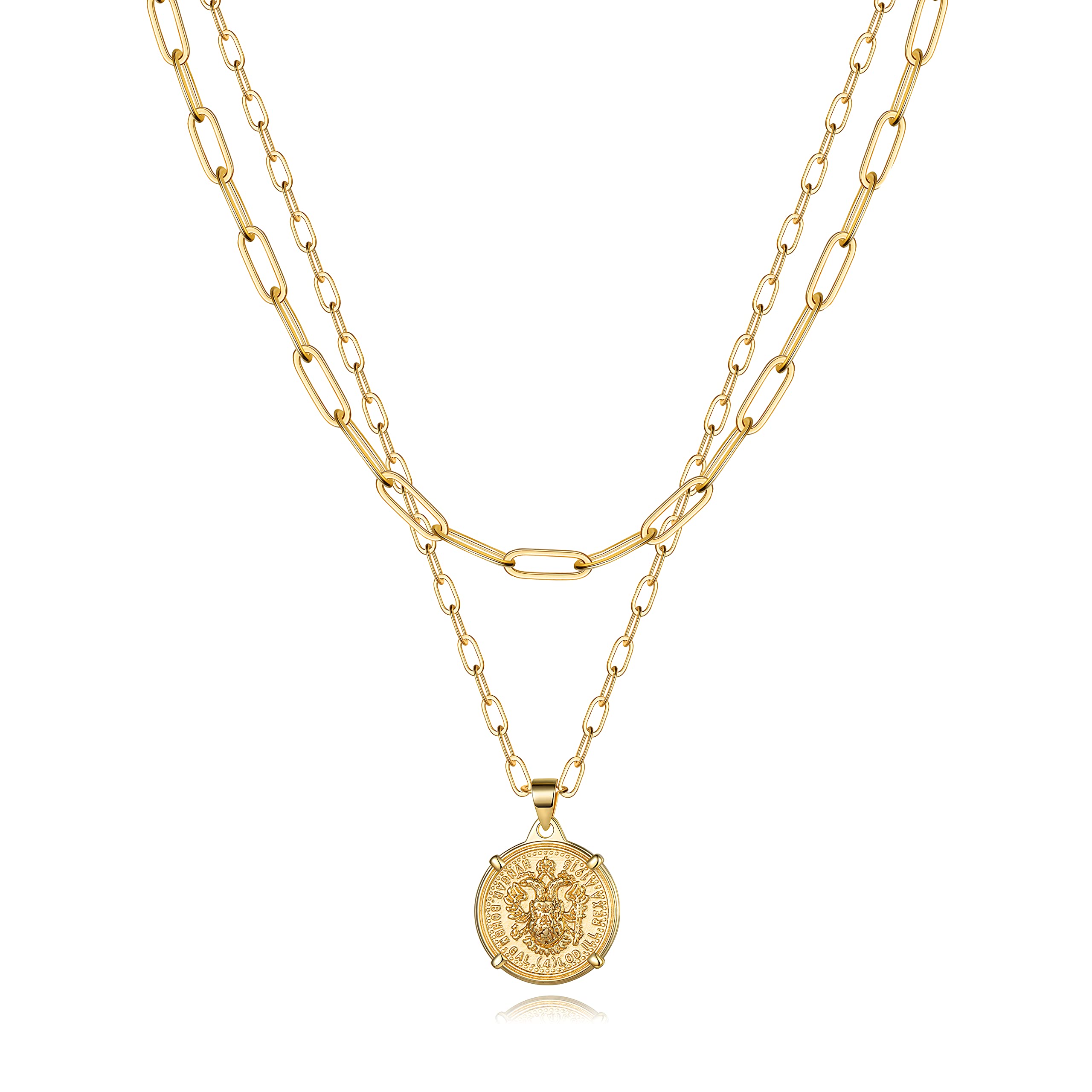 Turandoss Gold Necklaces for Women - 14K Gold Coin Pendant Layering Link Chain Choker Layered Gold Necklaces for Women Jewelry Gifts