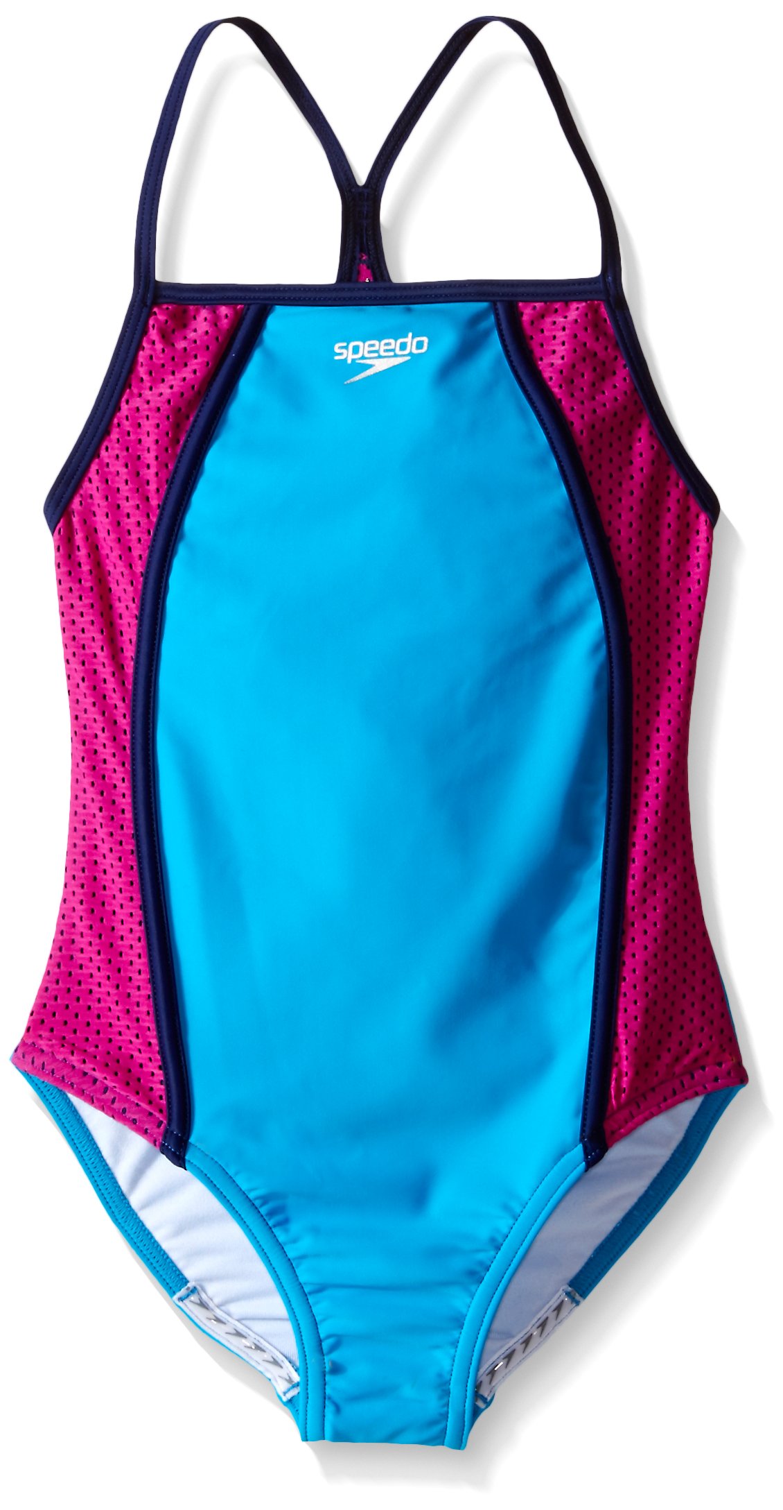 Speedo Big Girls' Mesh Thin Strap One Piece Swimsuit, Deep, 12