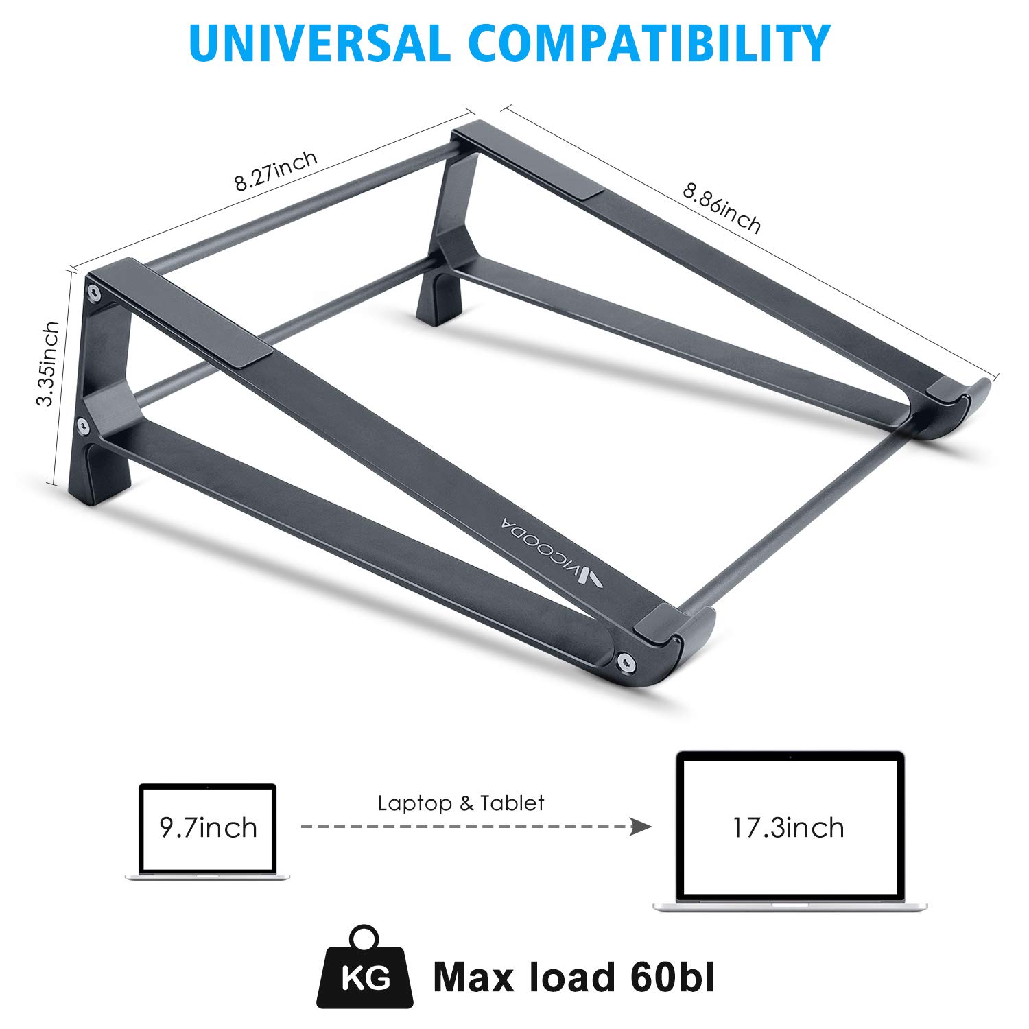 VICOODA Aluminum Laptop Stand, Portable Laptop Desk Holder, Ergonomic Laptops Elevator for Desk 2 in 1 Laptop Vertical Stand, Cooling Better Metal Holder Compatible with 10-17'' Notebook& Tablets