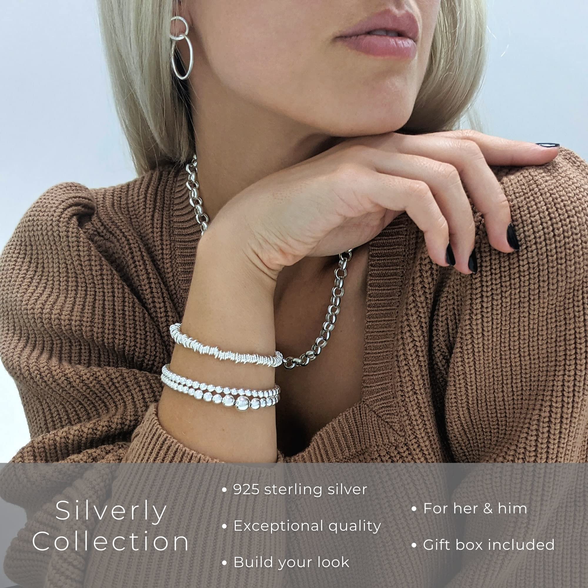 Silverly Women's Chunky Round Tube Bangle - Polished Statement Sterling Silver Bracelets - Stackable Thick Bangles for Women Solid 925 - Classic Jewellery for Her - Wife Mum Auntie Gifts