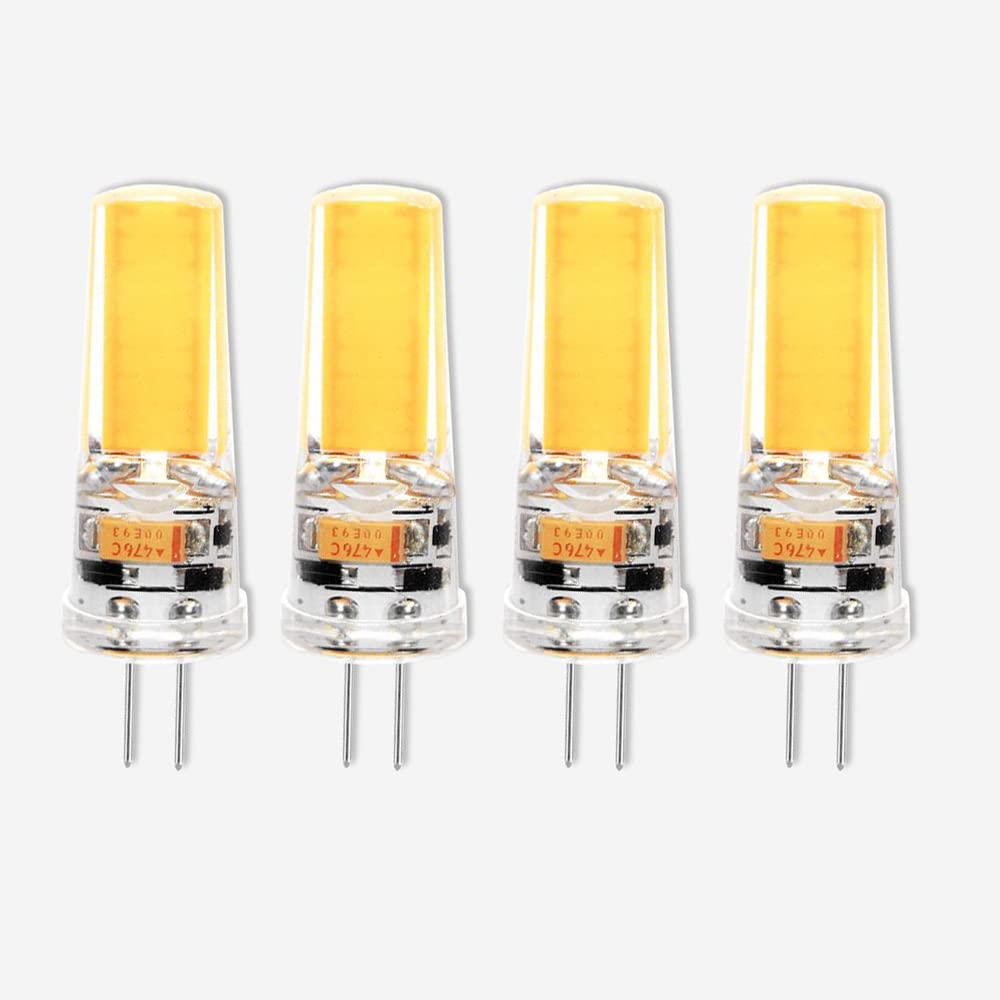 VOKWAK GY6.35 LED Bulb 12V AC/DC GY6.35 Bi-pin Base Silica Gel Crystal T4 JC Type 4W LED Bulb Dimmable 40W Halogen Bulbs Equivalent for Desk Lamp,Landscape Lighting (4-Pack Daylight White 6000K)