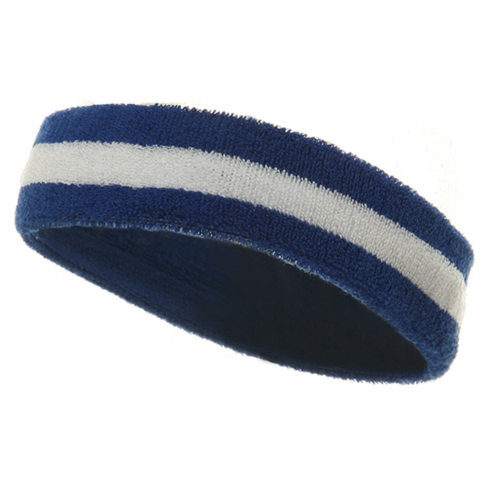Terry Stripe Headband-Royal White W15S28C