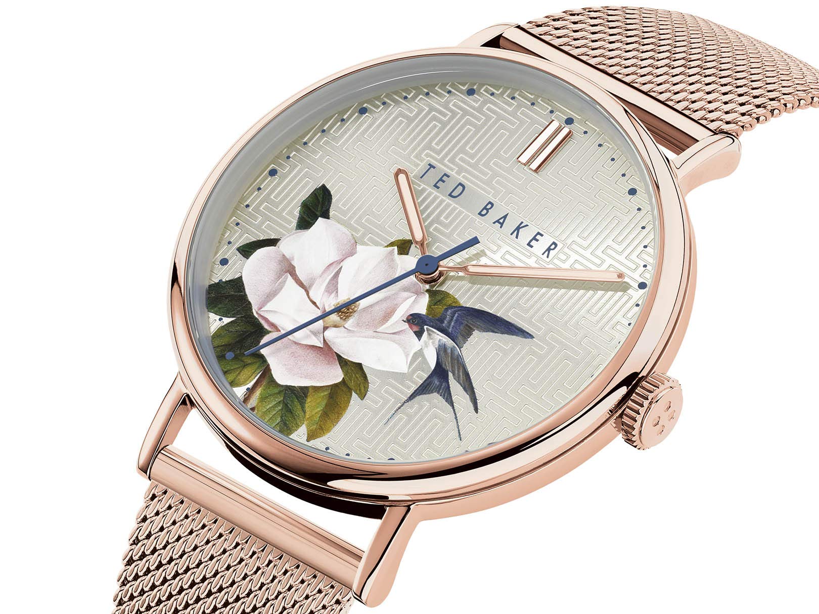 Ted Baker PHYLIPA Flowers Women's Rose Gold Stainless Steel Mesh Band Watch (Model: BKPPFF901)