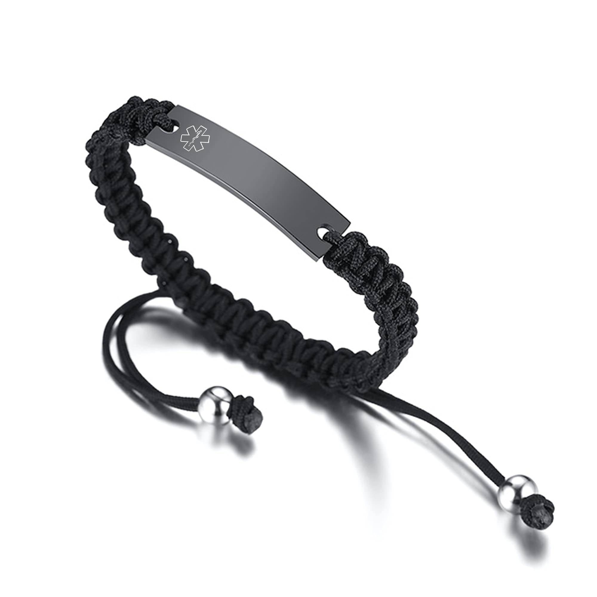 VNOX Custom Engraving Handmade Braided Rope Adjustable Medical Alert ID Bracelet Fits Adults,5.9-9 Inches