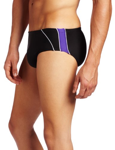 Speedo Men's Endurance+ Mercury Splice Brief Swimsuit, Black/Purple, 30