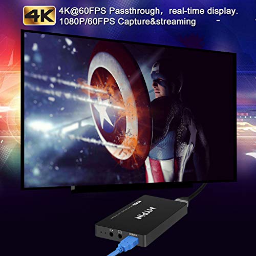 USB3.0 HDR 4K Capture Card for Live Streaming, Capture 1080P@60fps Support Microphone and Gamepad Party Chat for Nintendo Switch/ PS4 /Xbox One 360 /Wii U/Action Camera/DSLR Camcorder