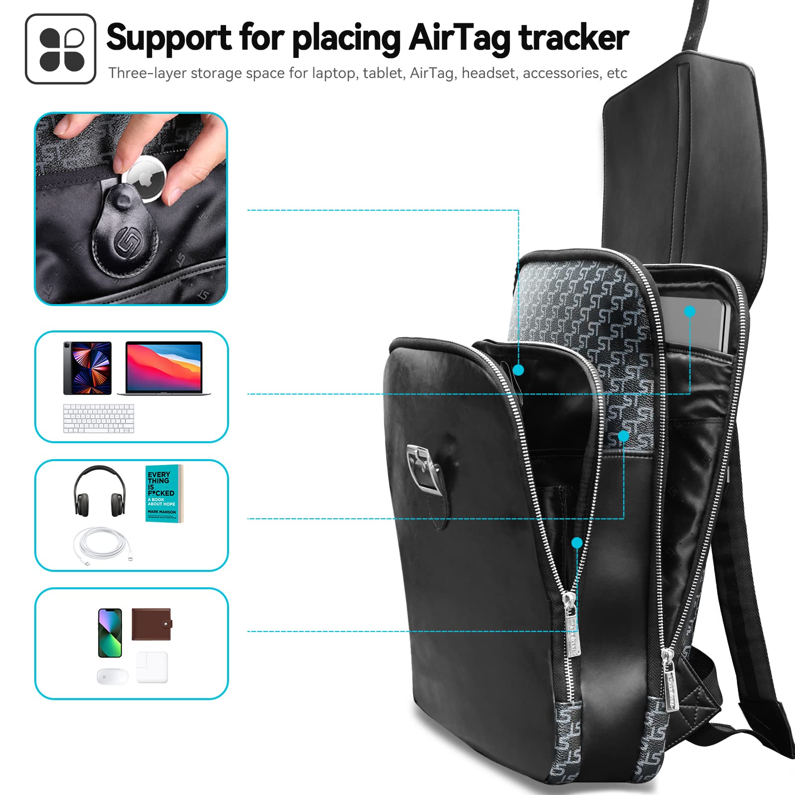 Smatree Leather Laptop Backpack for Macbook Pro 2023, Compatible with 13/14/15.6/16 inch Notebook, Business Backpack for Men, College Bag, Newest Travel Backpack Unsexual, Black
