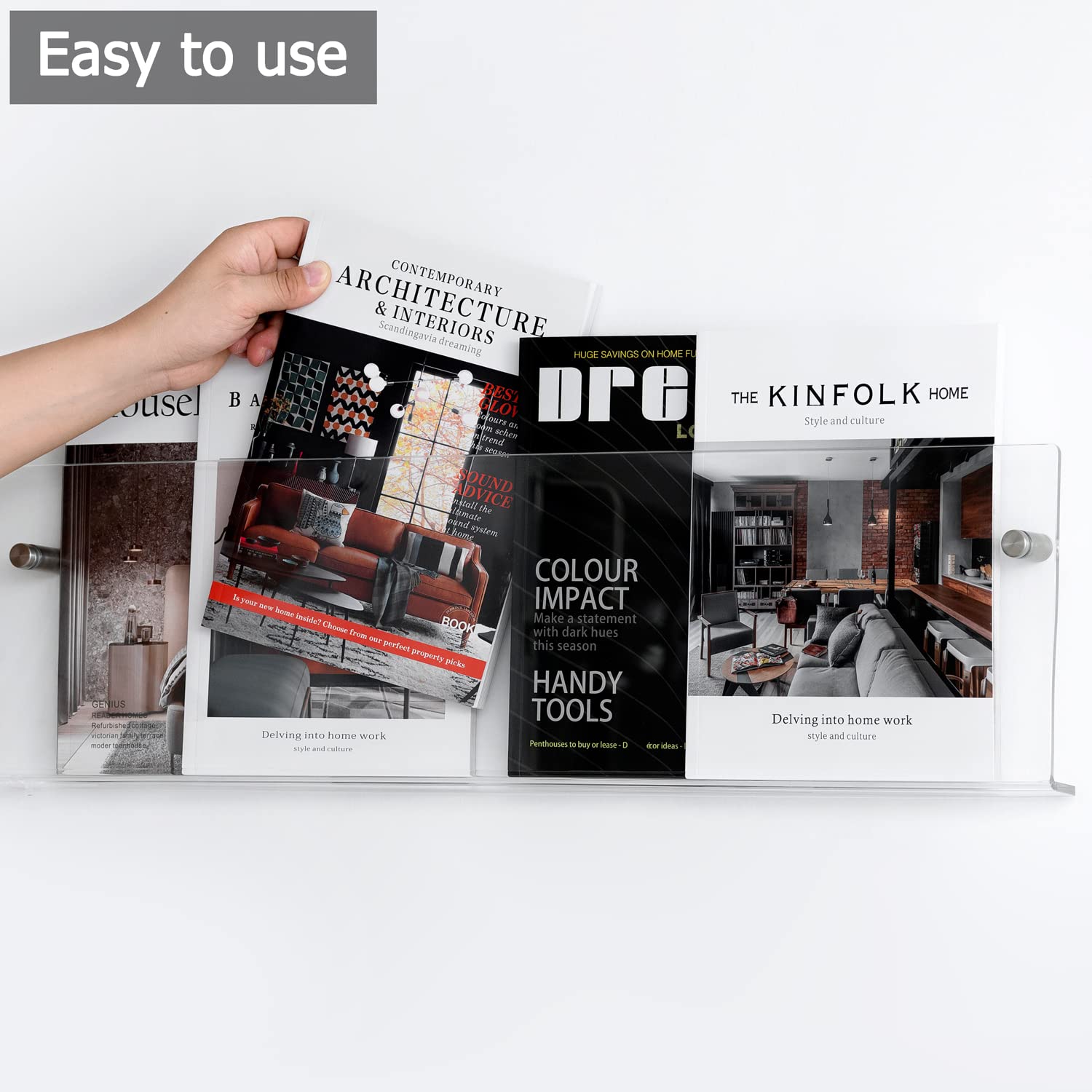 XOHYW 2 Pack Clear Acrylic Magazine Holder, Wall Mount Bookshelf Magazine Rack, Literature Brochure File Display Shelf for Waiting Room, Living Room, Office, Home, Organization