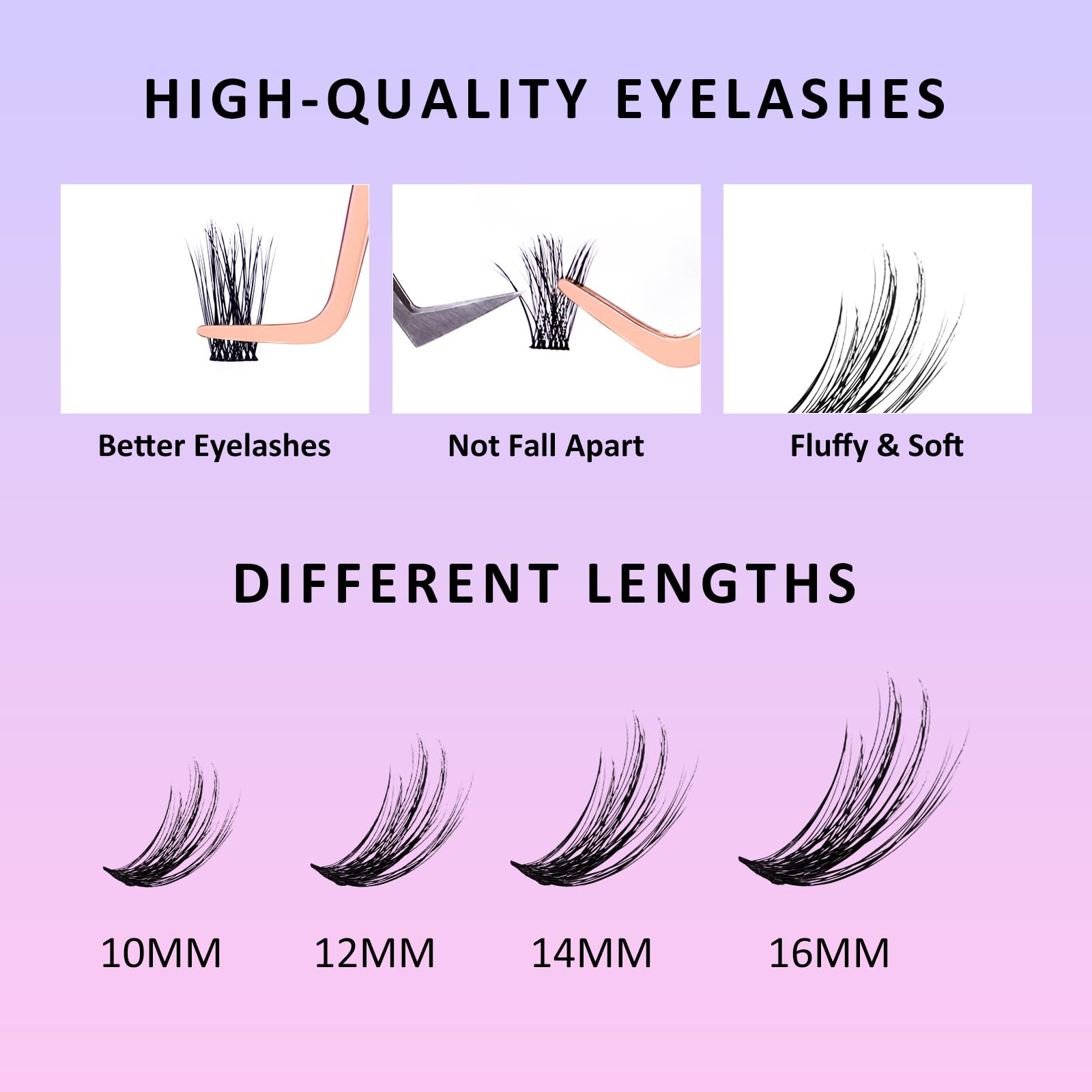 VEYES INC Individual Lash Clusters.DIY Eyelash Extensions Kit with tweezer,Lash Bond and Seal.Clusters Lashes that Look Like Extensions.Wispy Lashes for Beginners.14&16mm(TP01)