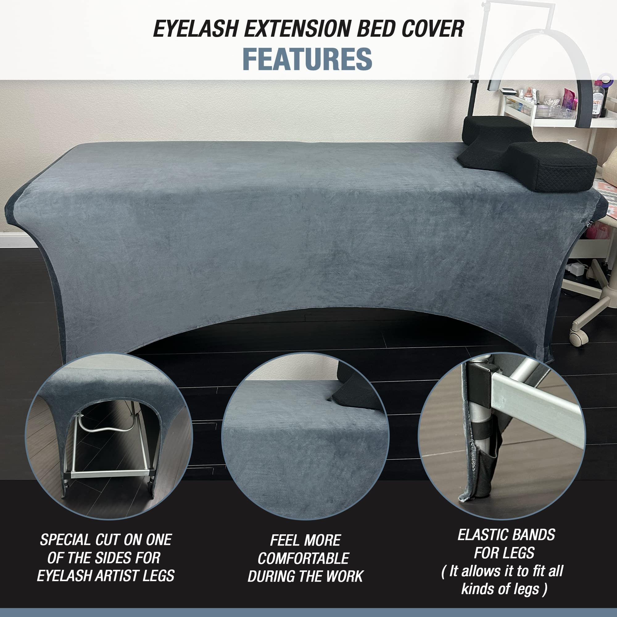 Xolloz Velvet Spa Bed Cover for Lash Extension Bed Lash Bed Cover - Excellent for a Lash Table or Massage Bed (Gray)