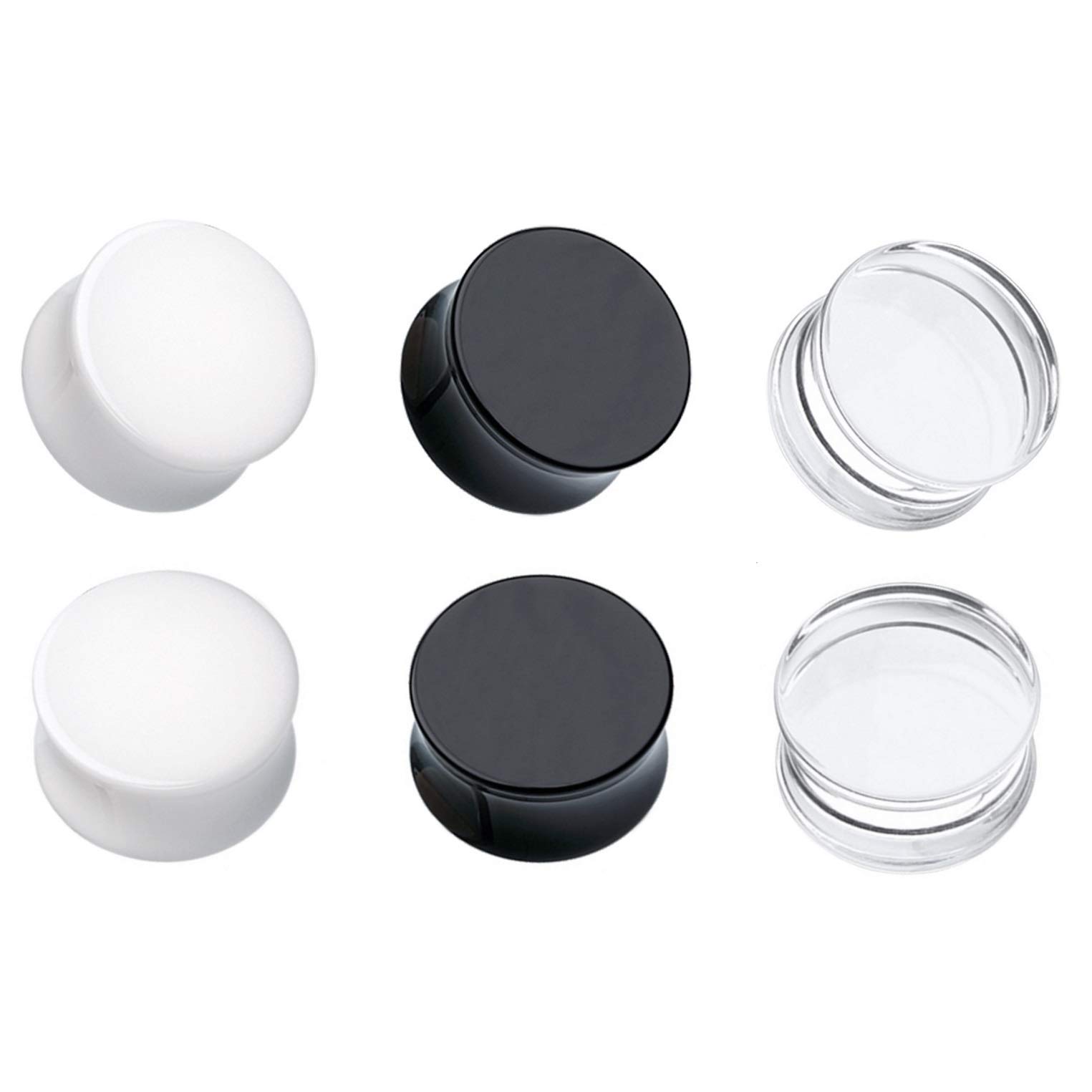 Three Pair Set (White/Black/Clear) Double Flared Acrylic Ear Plugs Gauges (7/16 Inch (11mm))