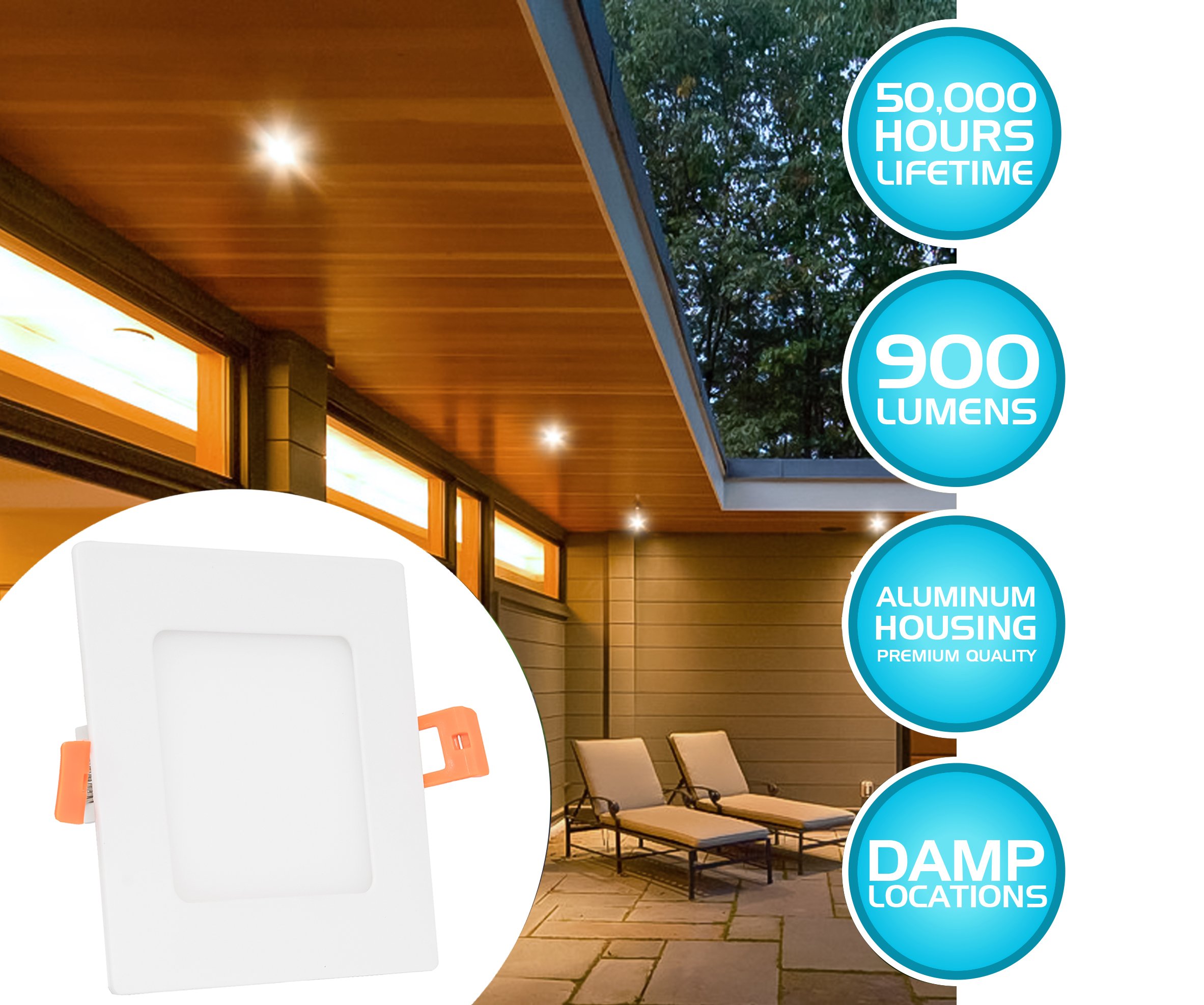 Westgate Lighting 15W 6 Inch Ultra Thin Slim Recessed Lighting Kit Square Shaped Dimmable LED Retrofit Downlight - External Junction Box Included - (4 Pack 4000K Neutral White)