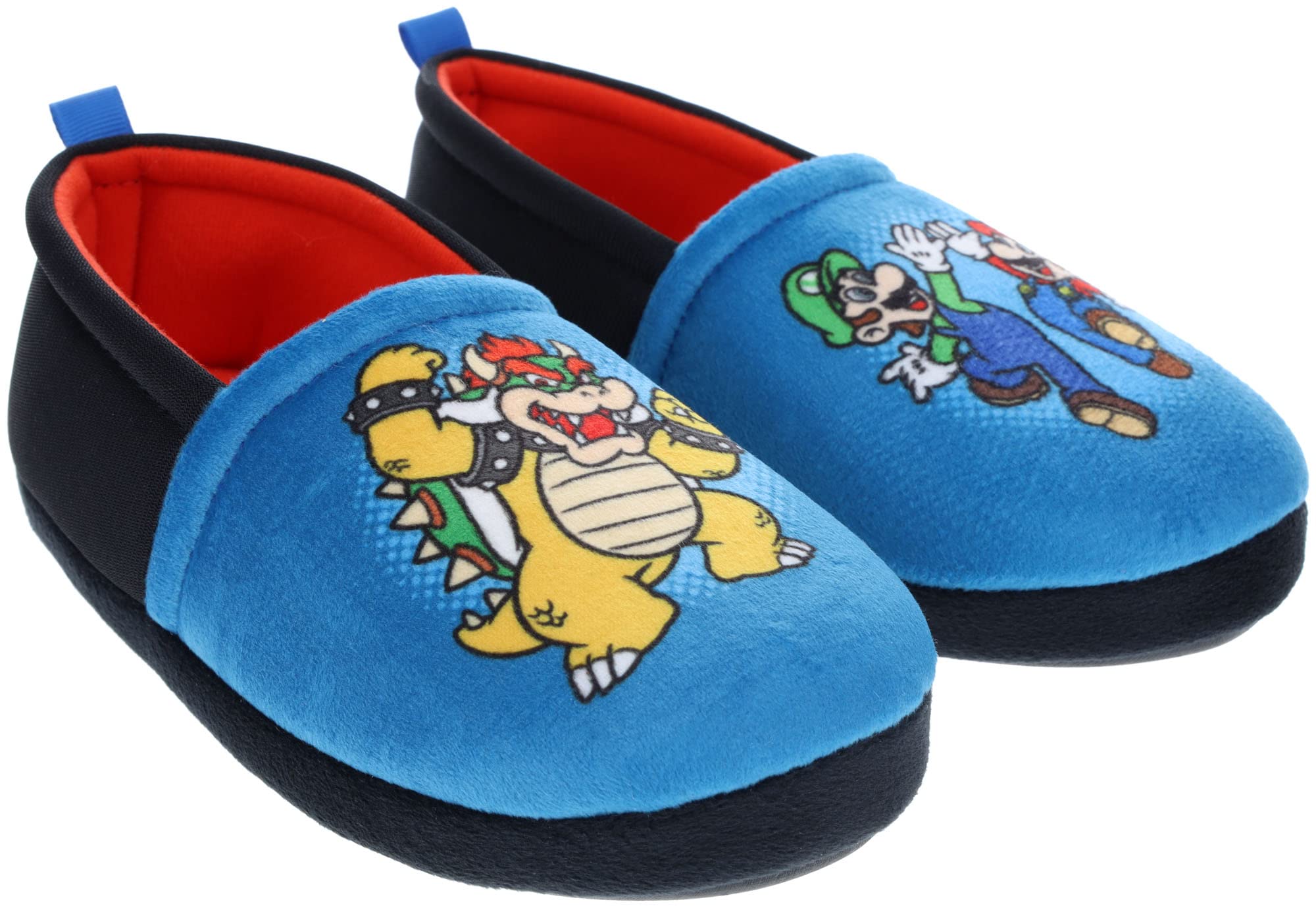Super Mario Slippers for Kids, A-Line Mismatch Slippers, Mario, Luigi, and Bowser, Blue, Big Kid Size 1/2