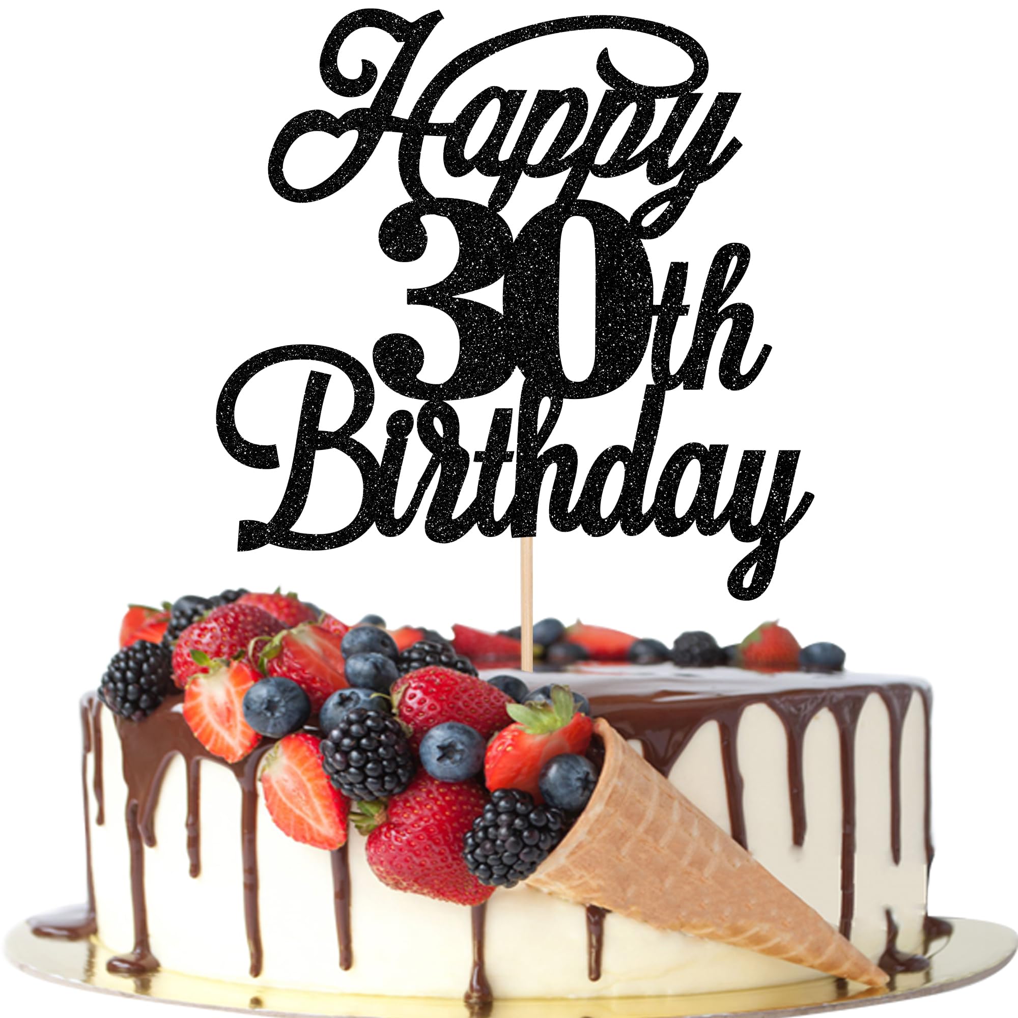 Rsstarxi 1 Pack Happy 30th Birthday Cake Topper Black Glitter 30 & Fabulous Cheers to 30 Years Old 30th Birthday Cake Pick for Celebrating 30th Birthday Anniversary Party Cake Decorations Supplies